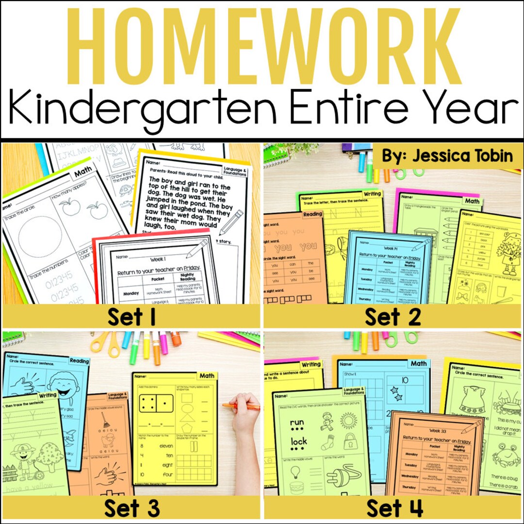 Kindergarten Homework With Folder or Binder Cover Labels, Math & ELA ...