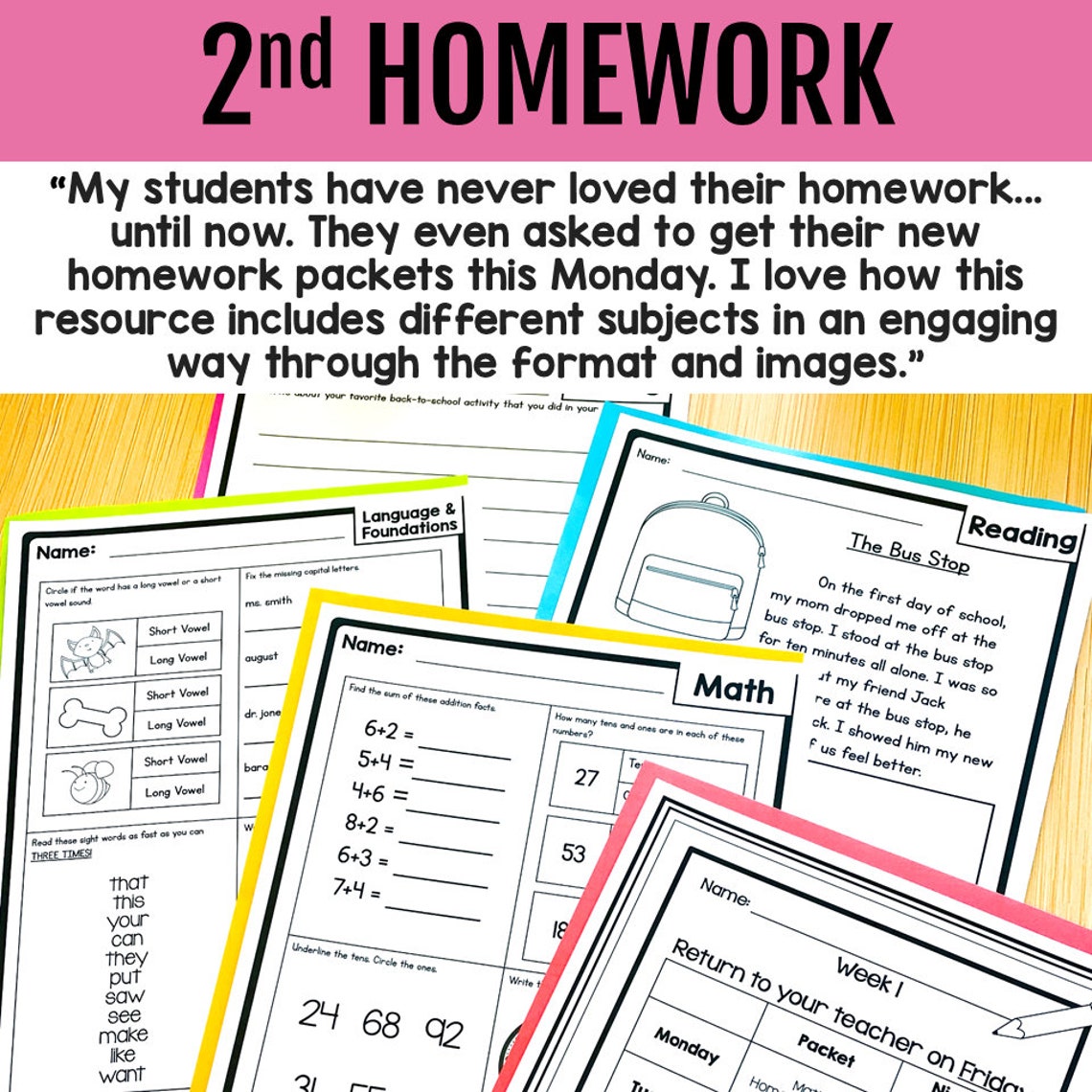 Homework, Homework Sheets With Homework Folder Labels, 2nd Grade ...