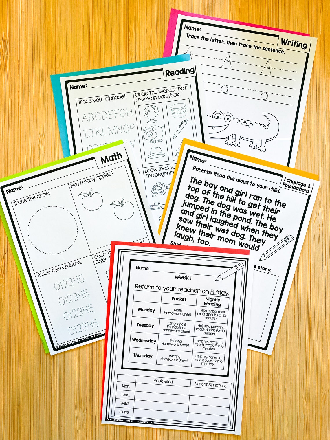 1st Quarter Kindergarten Weekly Homework Set 1 Phonics Math Reading W ...