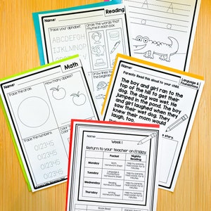 1st Quarter Kindergarten Weekly Homework Set 1 Phonics Math Reading W ...