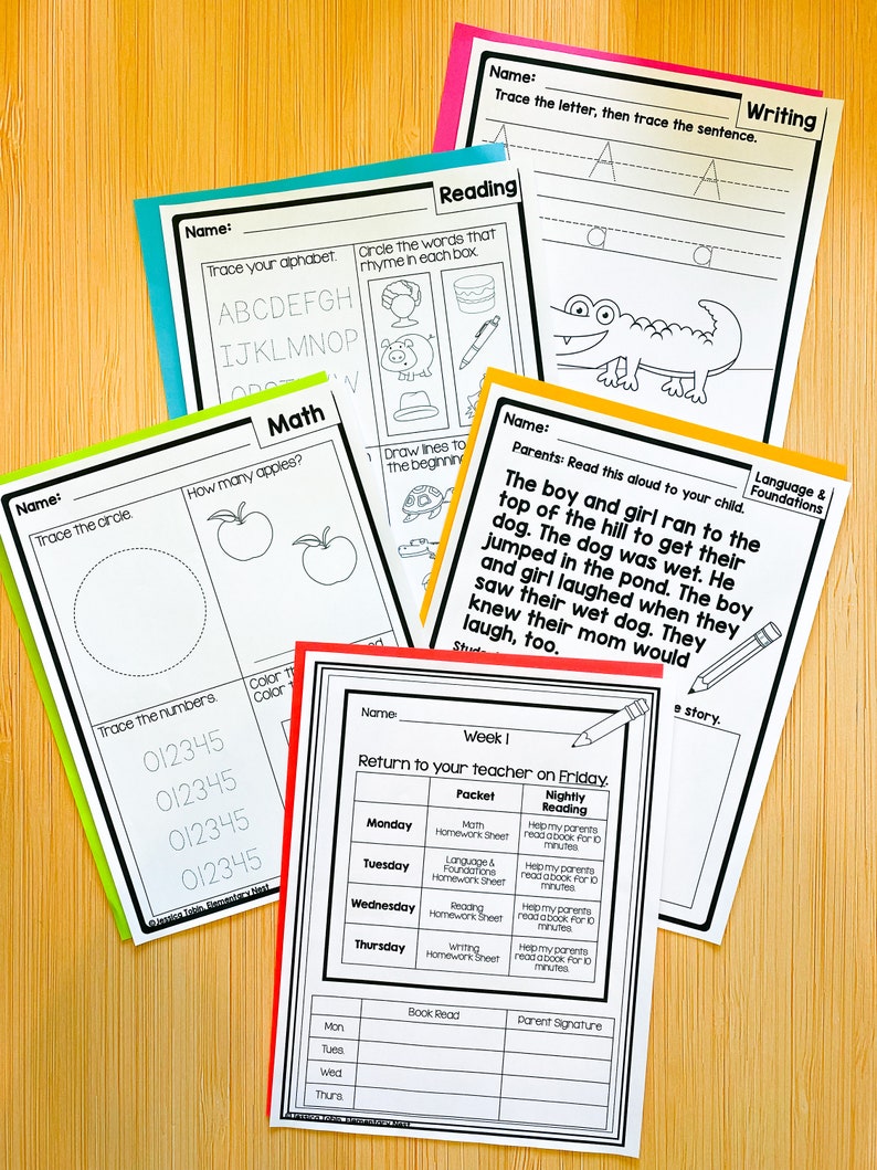 1st Quarter Kindergarten Weekly Homework Set 1 Phonics Math Reading W ...