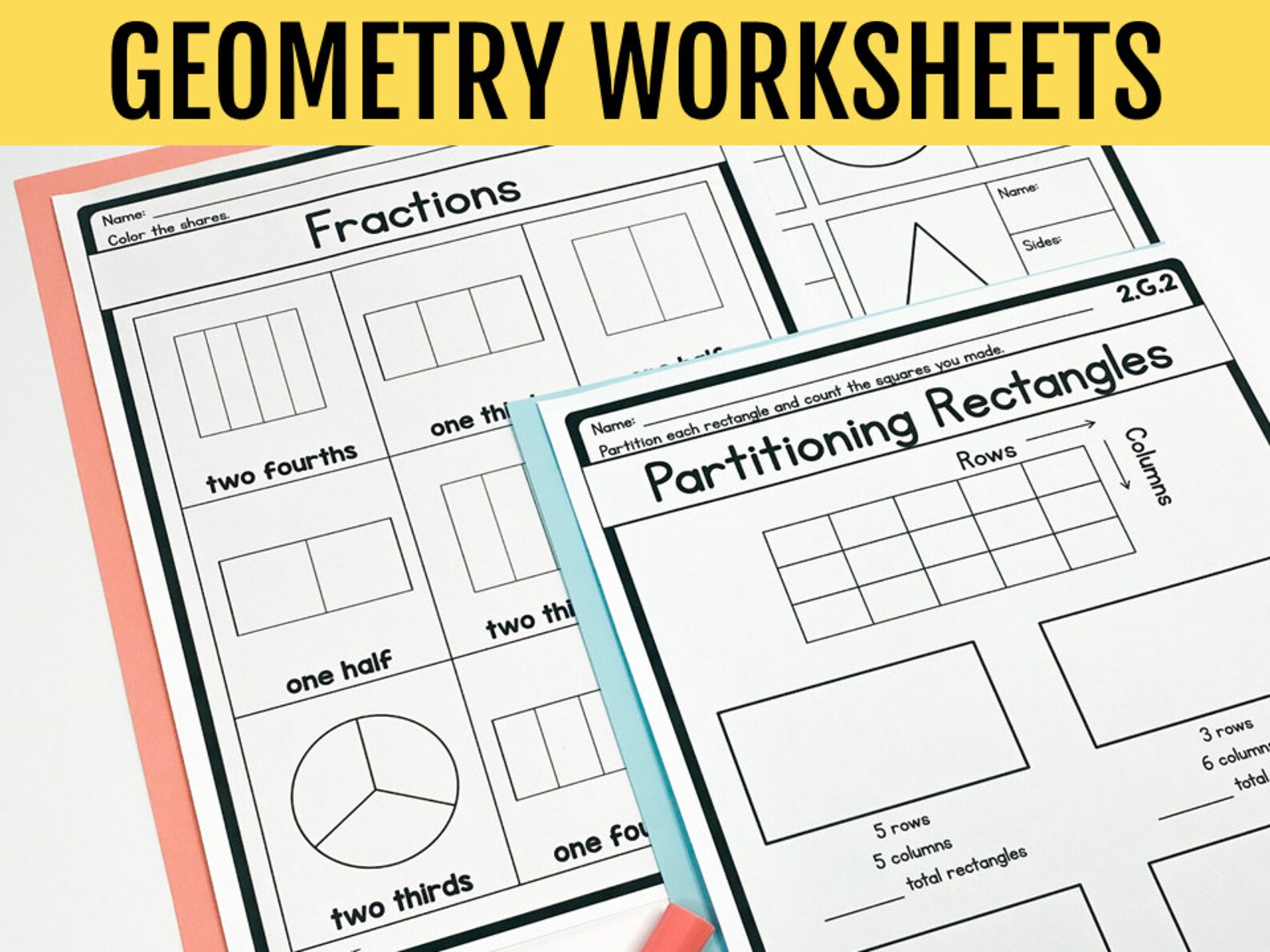 2D Shapes 3D Shapes Worksheets, Fractions, Partitioning 2nd Grade ...