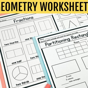 2D Shapes 3D Shapes Worksheets, Fractions, Partitioning 2nd Grade Geometry Printables - Etsy