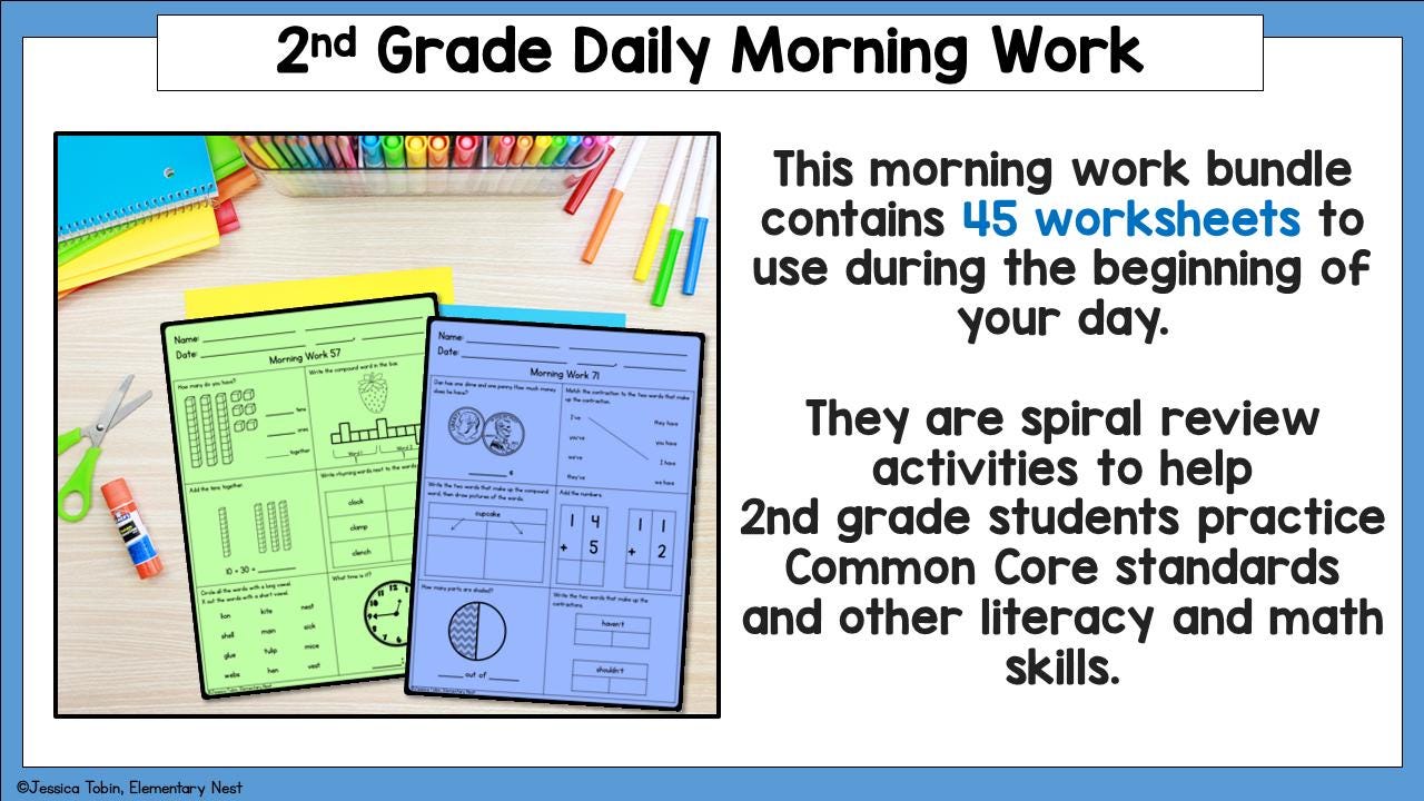 2nd Quarter Second Grade Morning Work - Math, Grammar, and Reading ...
