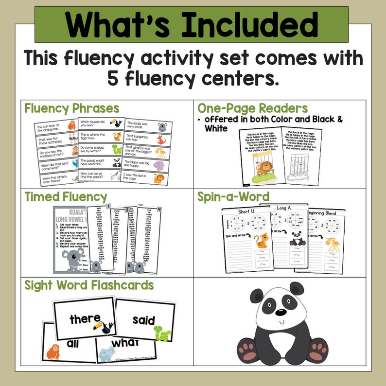 Animals Reading Fluency Practice Centers Oral Reading Fluency Skills ...