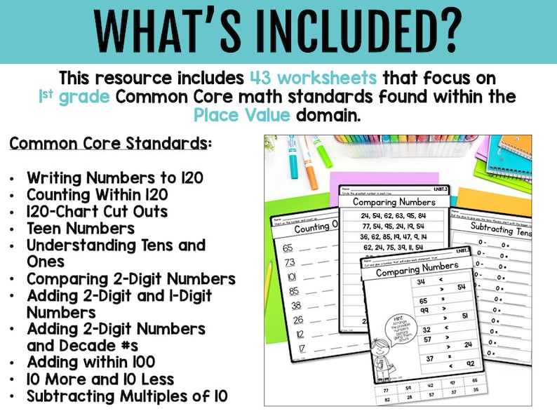 Place Value Worksheets Tens & Ones Comparing Numbers Greater Than Less ...