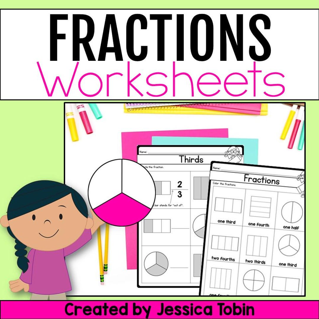 Fractions Worksheet Set, Introduction to Fractions, Fraction Review ...