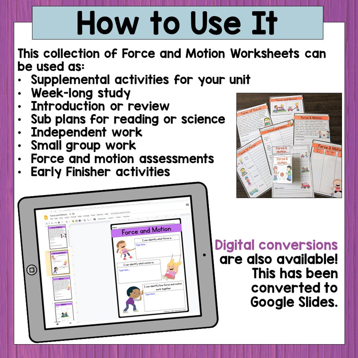 Force and Motion Worksheets & Reading Passages, Motion and Types of ...