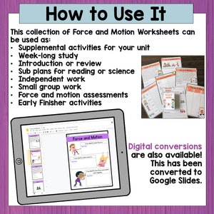 Force and Motion Worksheets & Reading Passages, Motion and Types of ...