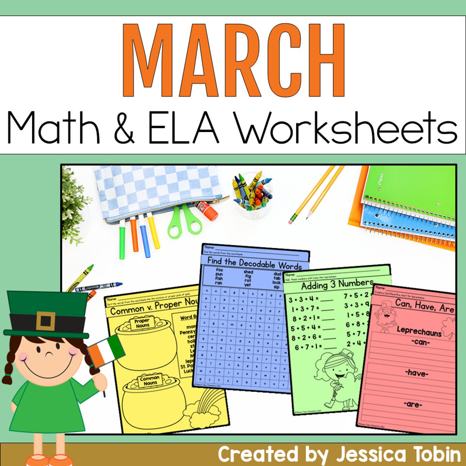 March Math, Writing, Language Worksheets - St. Patrick's Day Word ...