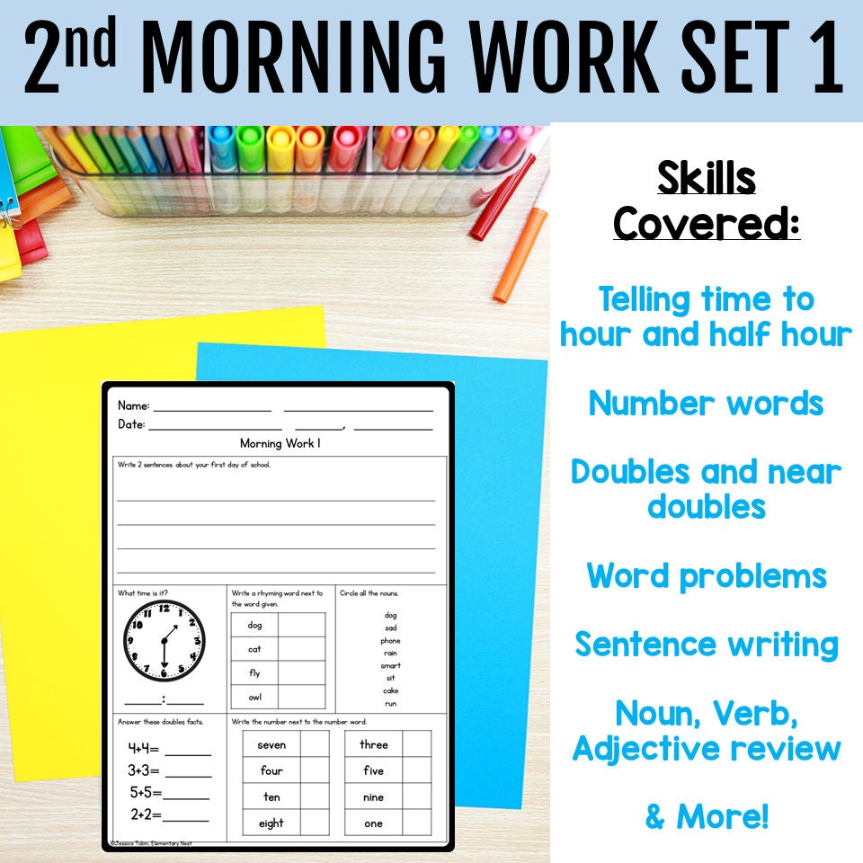 1st Quarter 2nd Grade Morning Work Set 1 Daily Second Grade Math Review ...