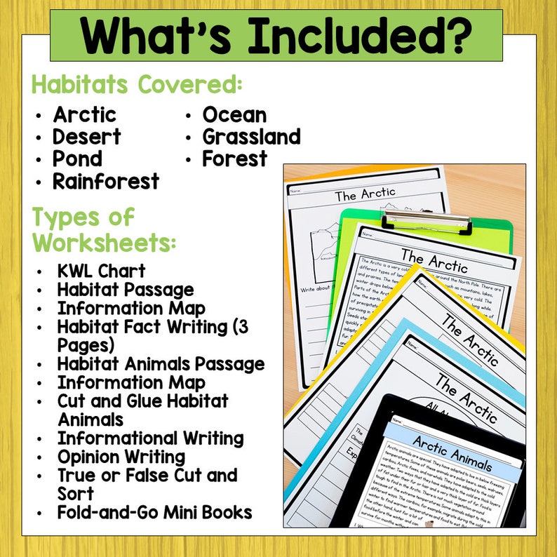 Habitats Worksheets and Reading Passages and Review, Animal Habitats ...