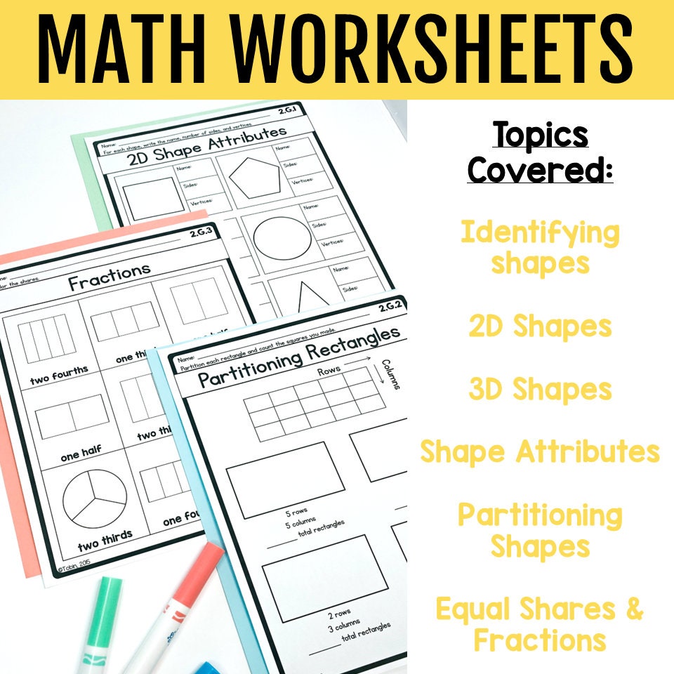 2D Shapes 3D Shapes Worksheets, Fractions, Partitioning 2nd Grade ...