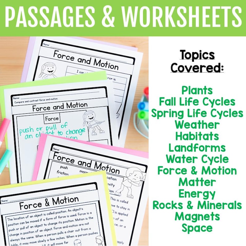 Science Worksheets Bundle: Reading Comprehension and Worksheets, Grades ...