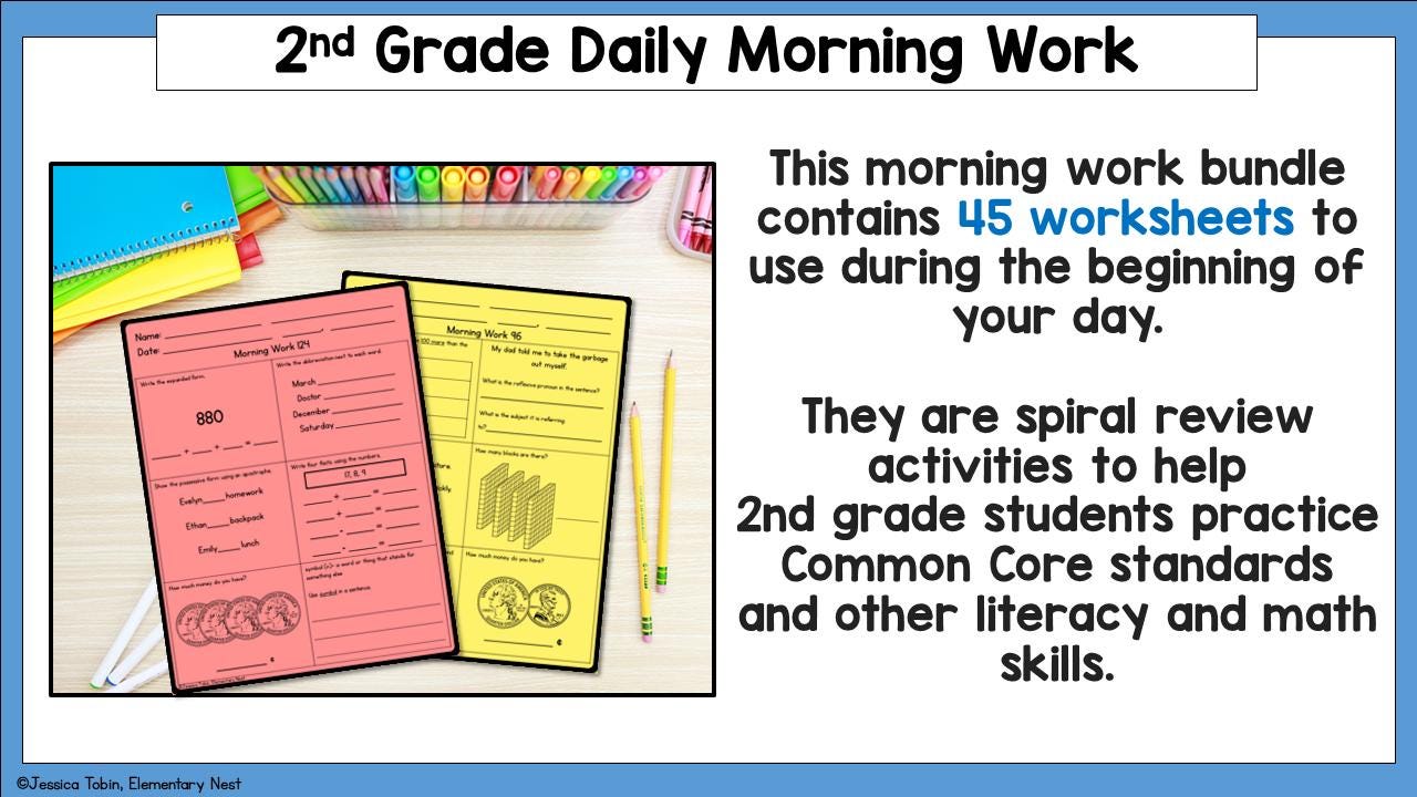 3rd Quarter 2nd Grade Morning Work - Math, Grammar, ELA Spiral Review ...