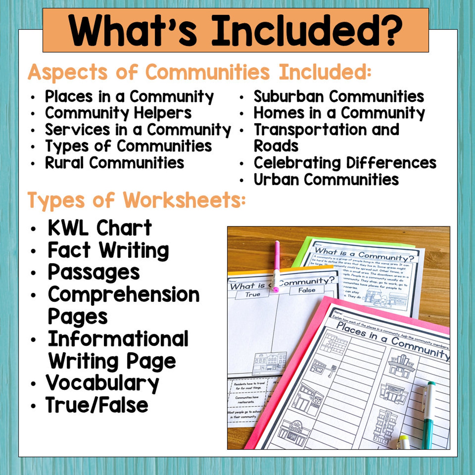 Community Helpers, Community, Types of Communities Worksheets & Reading ...
