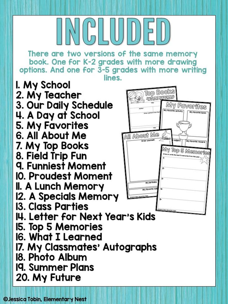 End of Year Memory Book, End of the Year Review Packet 1st 2nd Grade ...