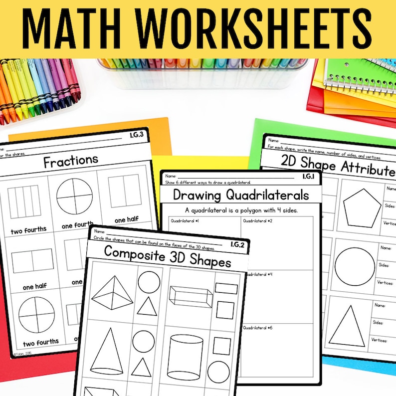 1st Grade Geometry Worksheets: 2D & 3D Shapes (PDF) - Etsy