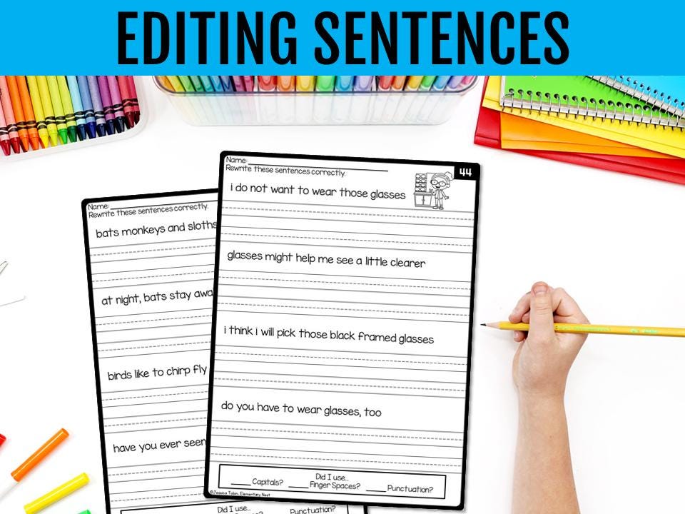 Sentence Editing, Sentence Writing, Writing Sentences Practice, Fix the ...