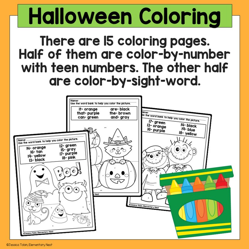 Halloween Coloring Pages - Halloween Color by Number and Sight Word ...