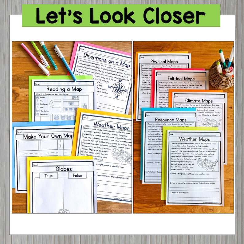 Maps, Map Skills, Types of Maps Unit - Reading Passages and Worksheets ...