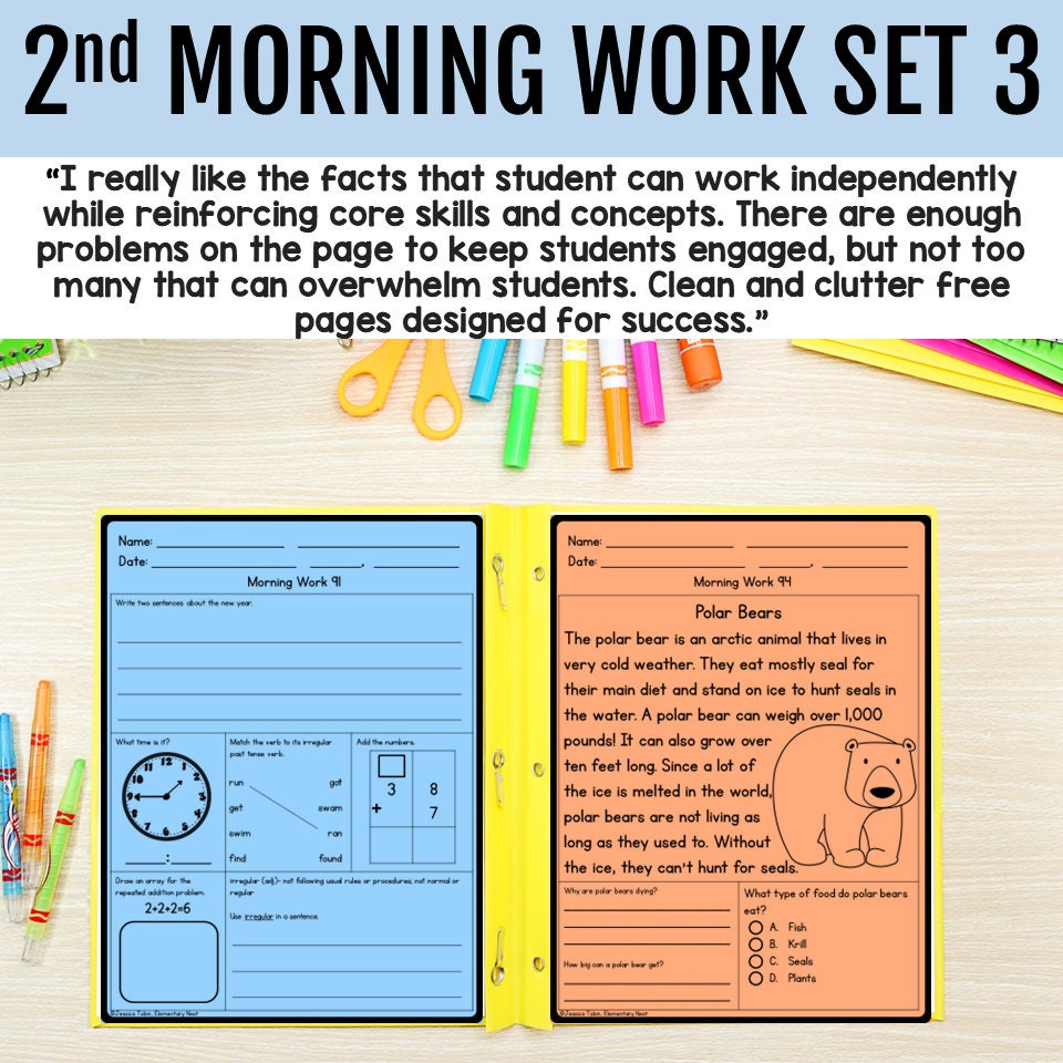 3rd Quarter 2nd Grade Morning Work - Math, Grammar, ELA Spiral Review ...