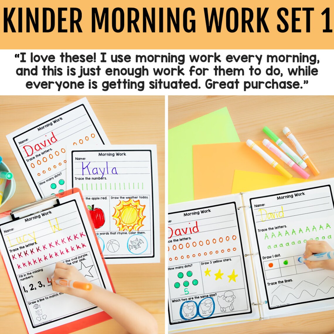 1st Quarter Kindergarten Morning Work Packet, Kinder Morning Work Set 1 ...