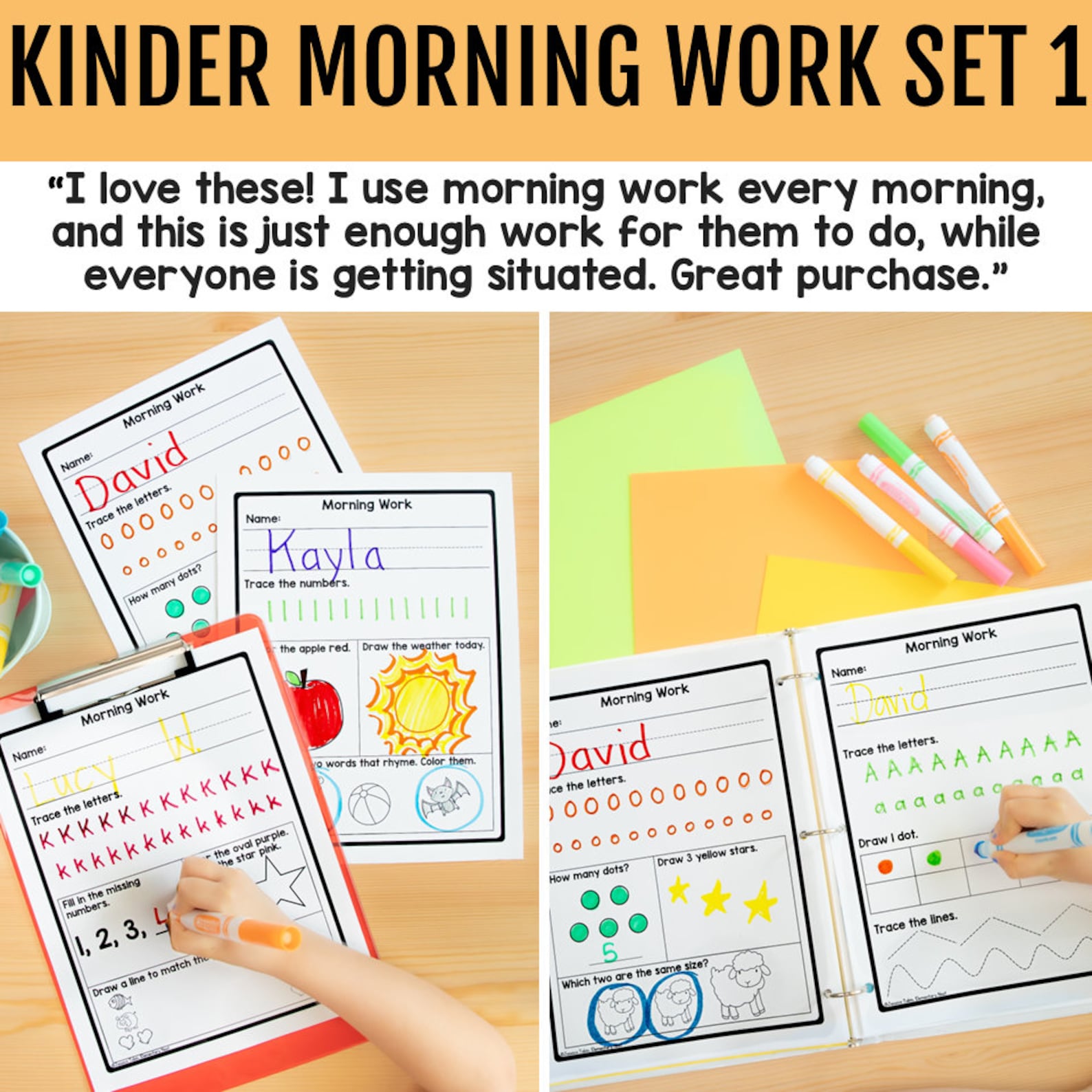 1st Quarter Kindergarten Morning Work Packet, Kinder Morning Work Set 1 ...