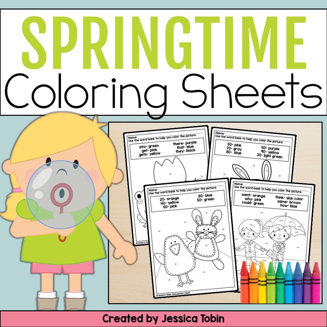 Spring Coloring Pages, Spring Color by Numbers and Color by Sight Words ...