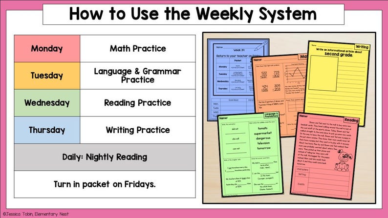 4th Quarter 2nd Grade Homework With Folder Cover, ELA and Math Review ...
