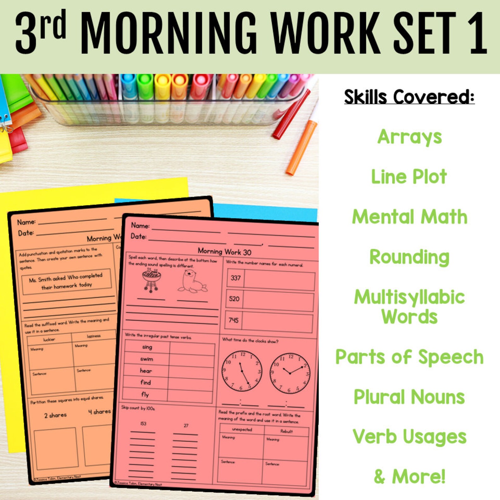 1st Quarter Morning Work 3rd Grade, 3rd Grade ELA Spiral Review, Math ...