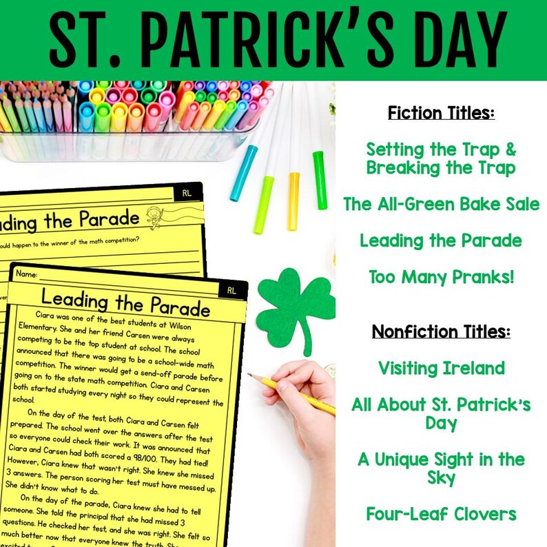 St. Patrick's Day Standards Based Reading Comprehension 3rd & 4th Grade ...