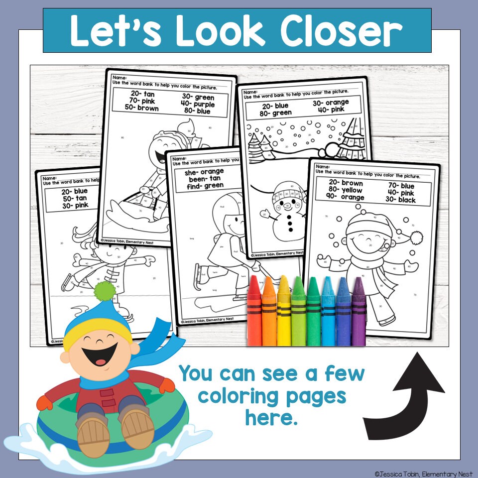 Winter Activities Color by Number and Sight Word Winter Coloring Pages ...
