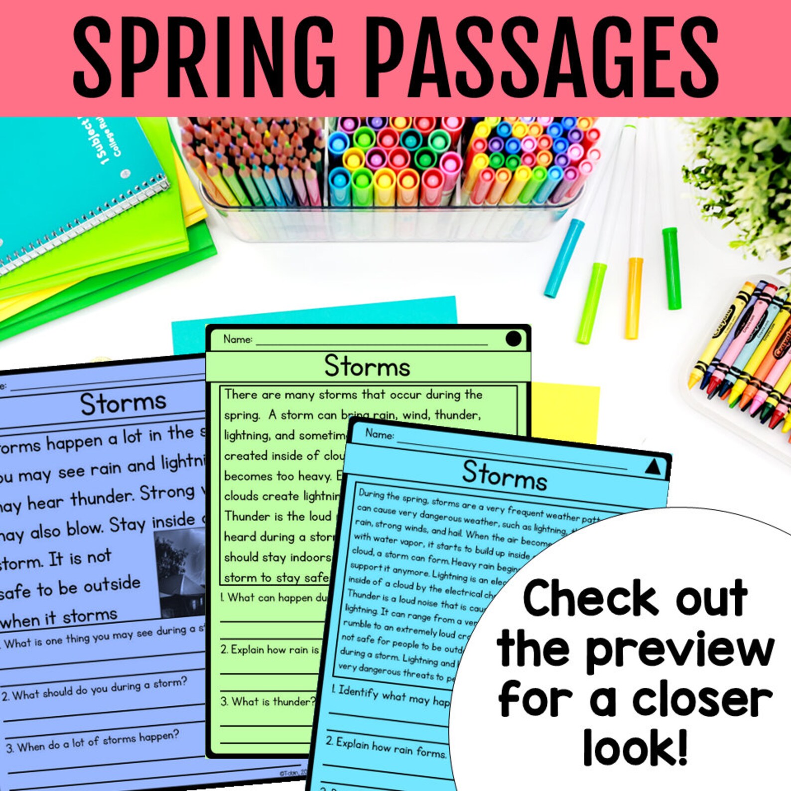 Spring Reading Comprehension Differentiated Passages, Easter, Earth Day ...