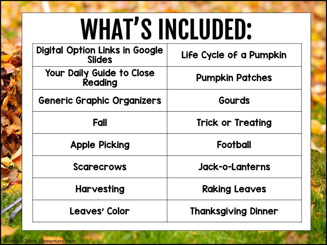 Close Reading Passages Fall Reading Comprehension Fall Nonfiction ...