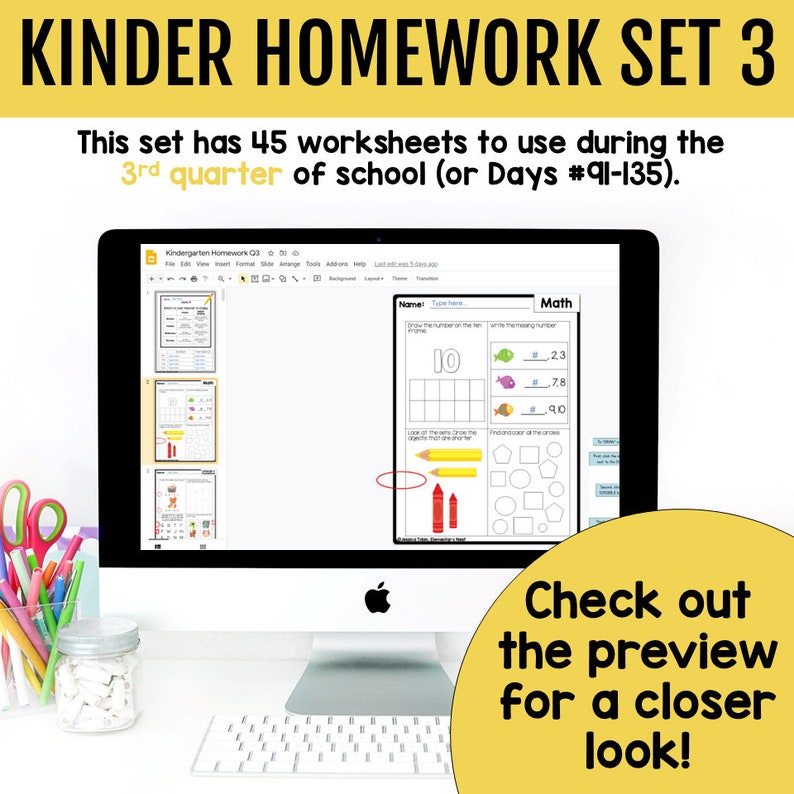 3rd Quarter Kindergarten Homework Packet With Folder Cover, ELA and ...