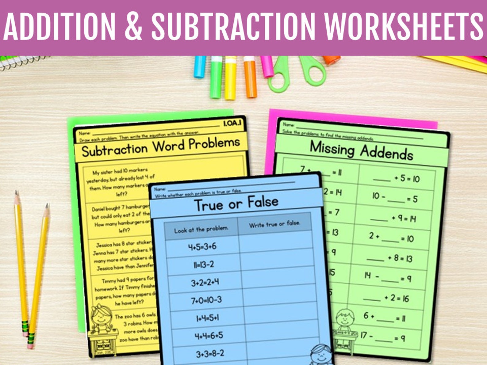 Addition and Subtraction Within 20 Word Problem Addition & Subtraction ...