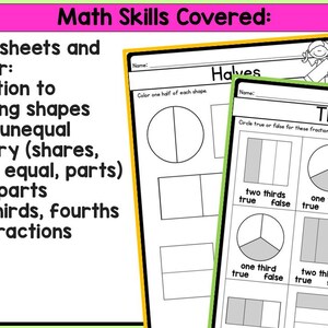 Fractions Worksheet Set, Introduction to Fractions, Fraction Review ...