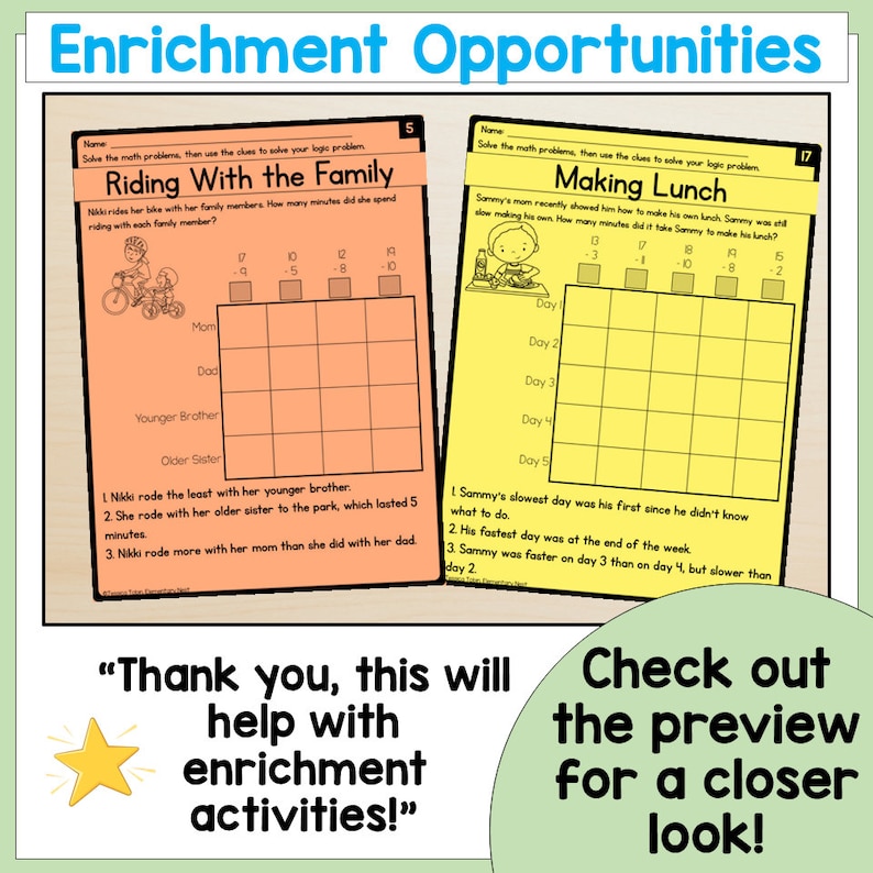Logic Puzzles, Math Subtraction Problems, Enrichment- Early Finishers ...