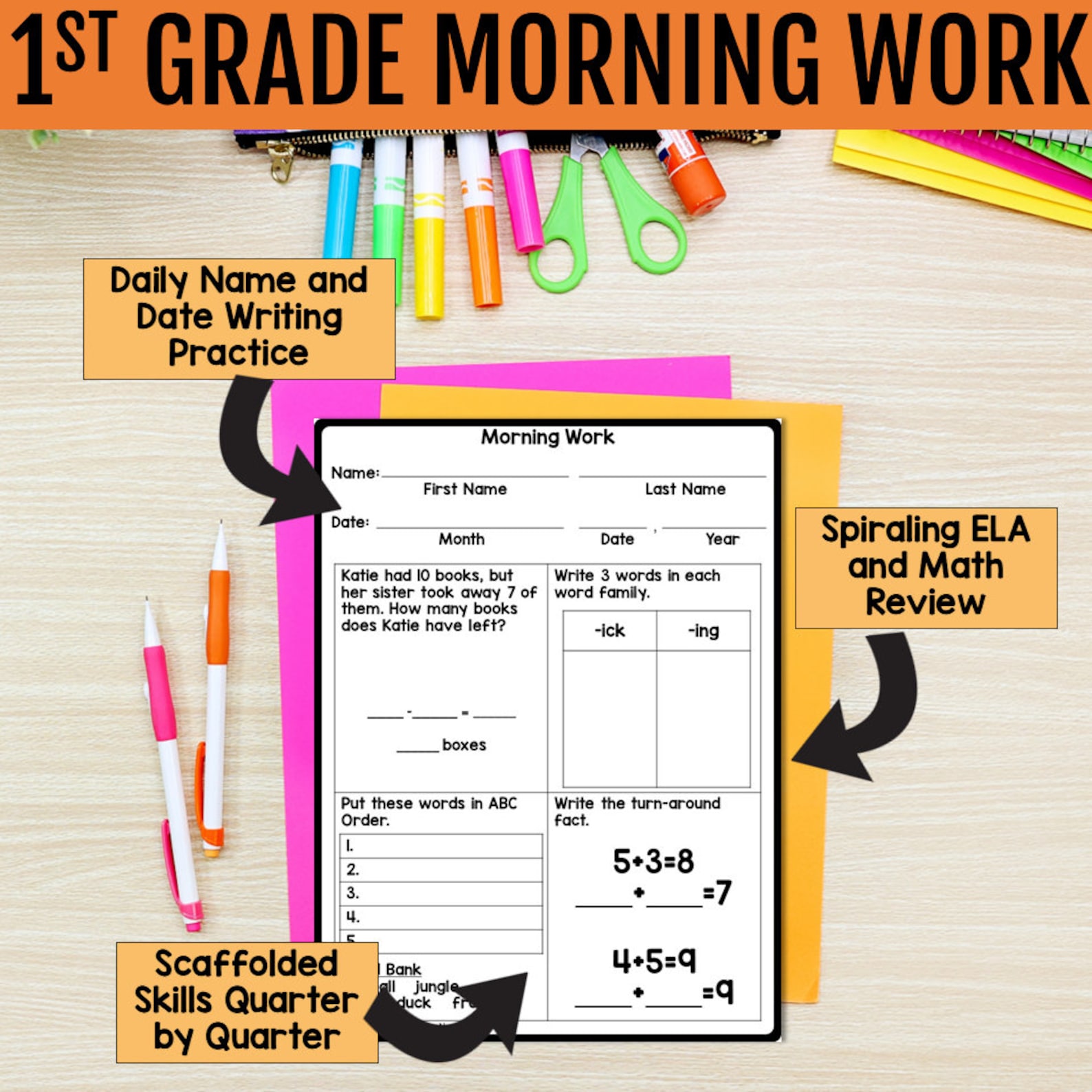 1st Quarter First Grade Morning Work Set 1, Morning Work 1st Grade ...