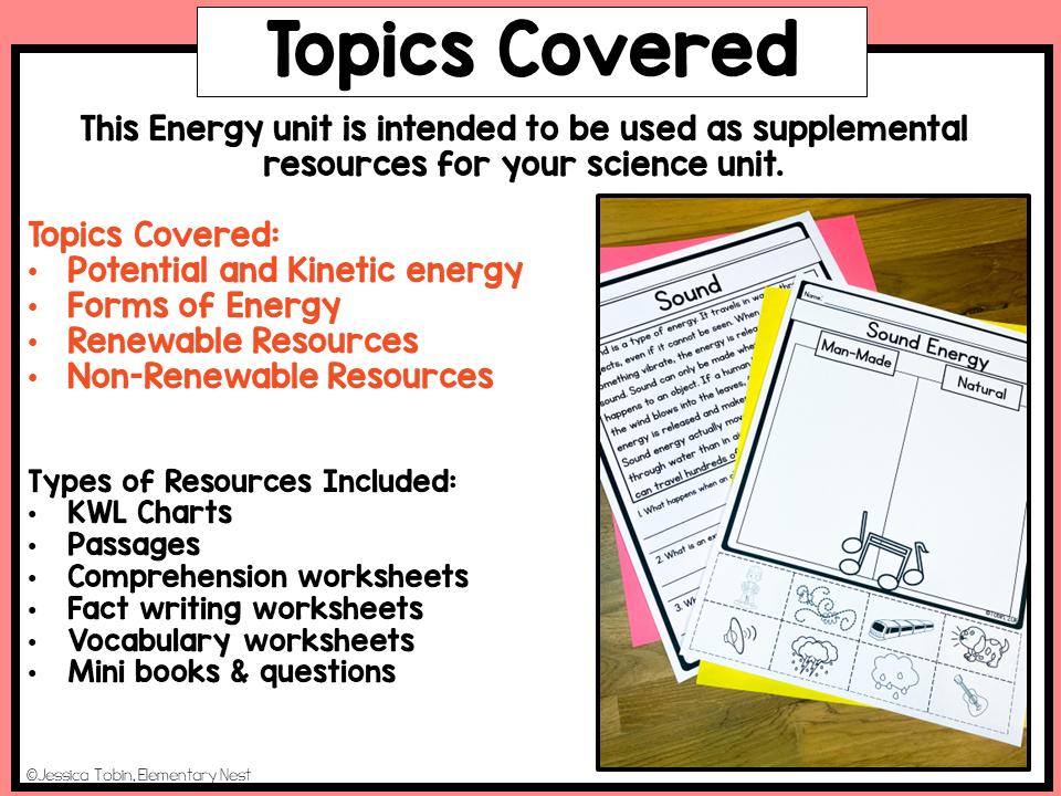 Energy and Forms of Energy Unit - Worksheets for Sound, Light, and Heat ...