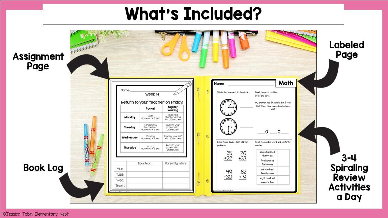 3rd Quarter 2nd Grade Homework With Folder Cover, ELA and Math Review ...