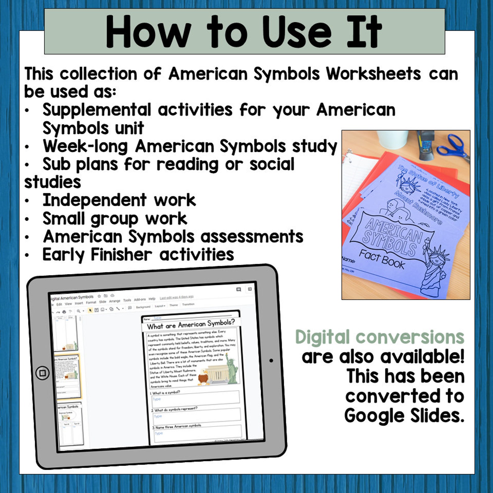 American Symbols Worksheets and Comprehension Reading Passages ...