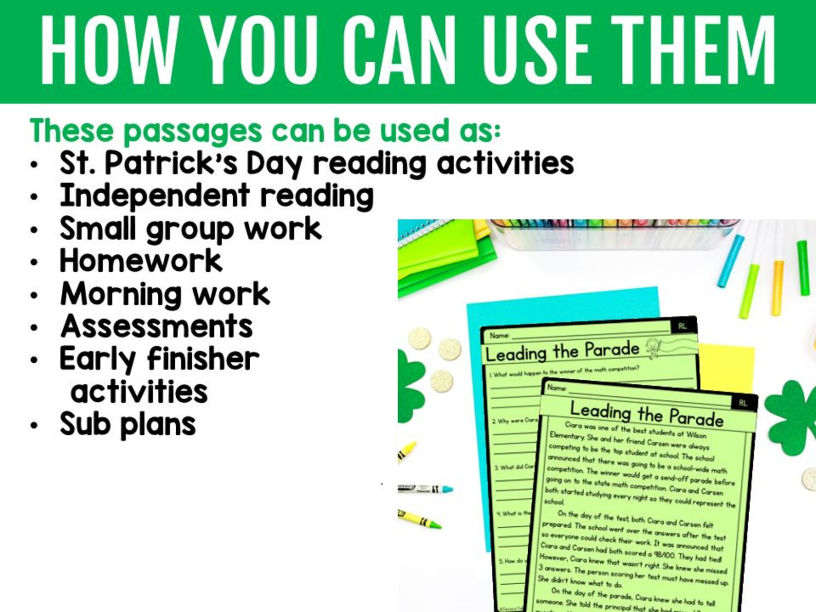 St. Patrick's Day Standards Based Reading Comprehension 3rd & 4th Grade ...