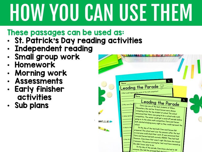 St. Patrick's Day Standards Based Reading Comprehension 3rd & 4th Grade ...