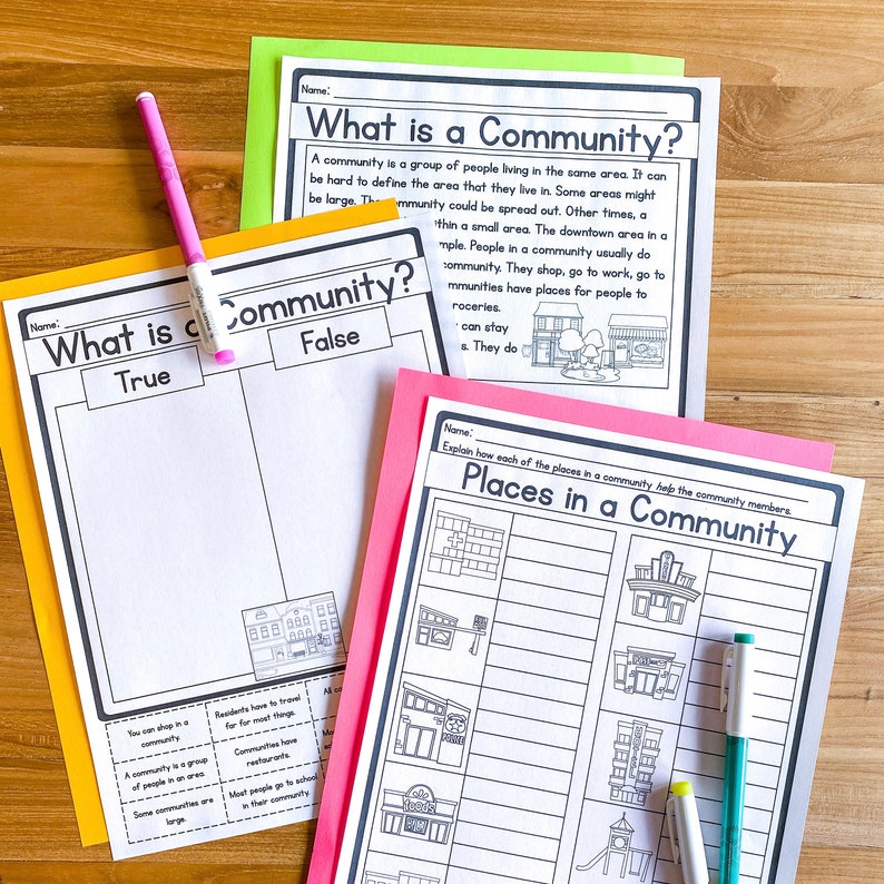 Community Helpers, Community, Types of Communities Worksheets & Reading ...