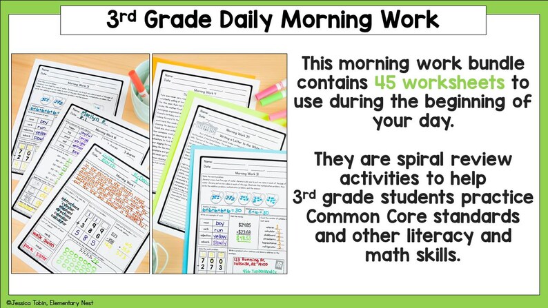 1st Quarter Morning Work 3rd Grade, 3rd Grade ELA Spiral Review, Math ...