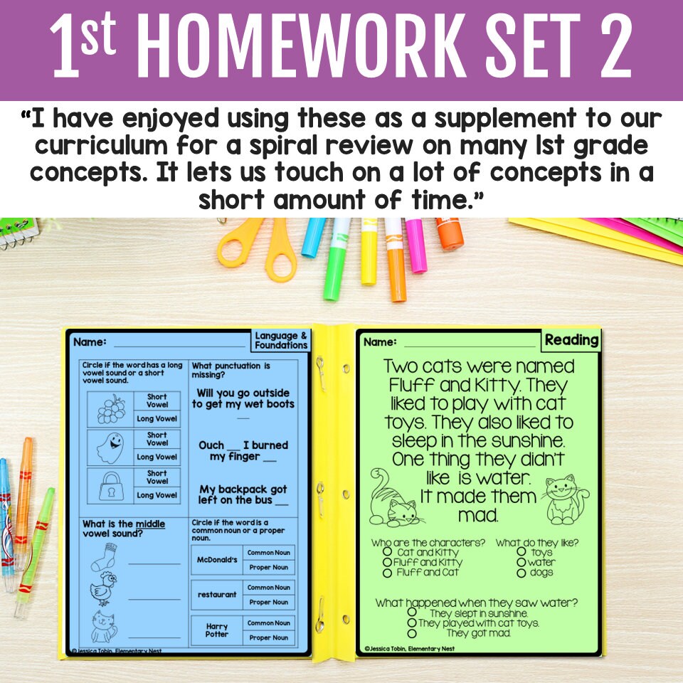 2nd Quarter 1st Grade Homework With Folder Cover, ELA and Math Review ...