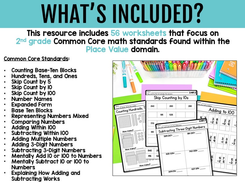 Place Value Worksheets With Place Value Chart and Poster 2nd Grade ...