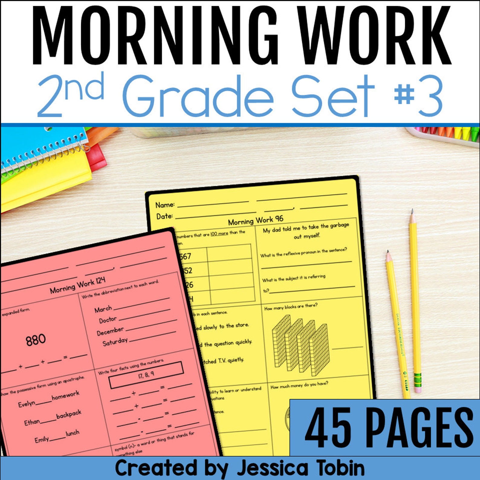 3rd Quarter 2nd Grade Morning Work - Math, Grammar, ELA Spiral Review ...